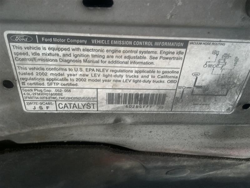FORD EXPLORER 2002 Assembly 4 Dr, exc. Sport Trac 4x2, w/o traction ...